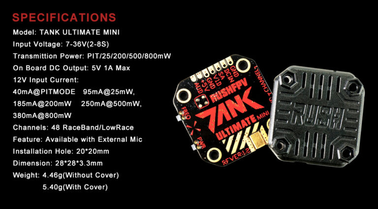 VTX Rush Tank Mini 5.8GHz 48CH RaceBand 0/25/200/500/800mW – JJ-HOBBIES